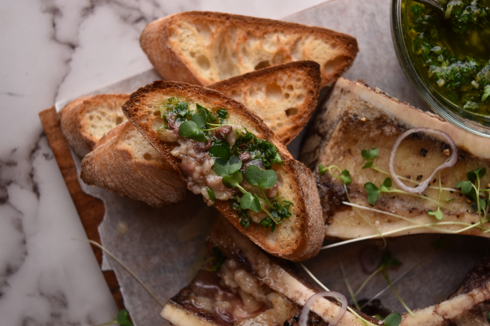 Roasted Beef Marrow Bones with Parsley & Lemon Salsa Verde